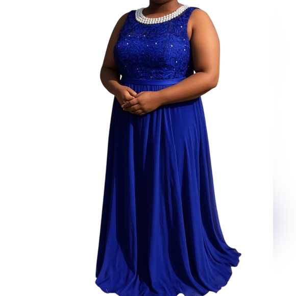 Cindy | Dresses | Cindy Formal Evening Gown Blue Lace Beaded Maxi Dress ...